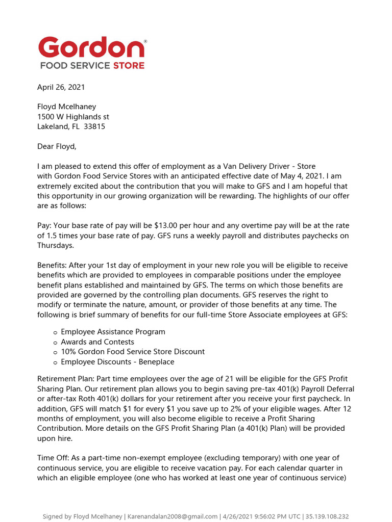 Offer Letter 6505 | PDF | Employment | 401(K)