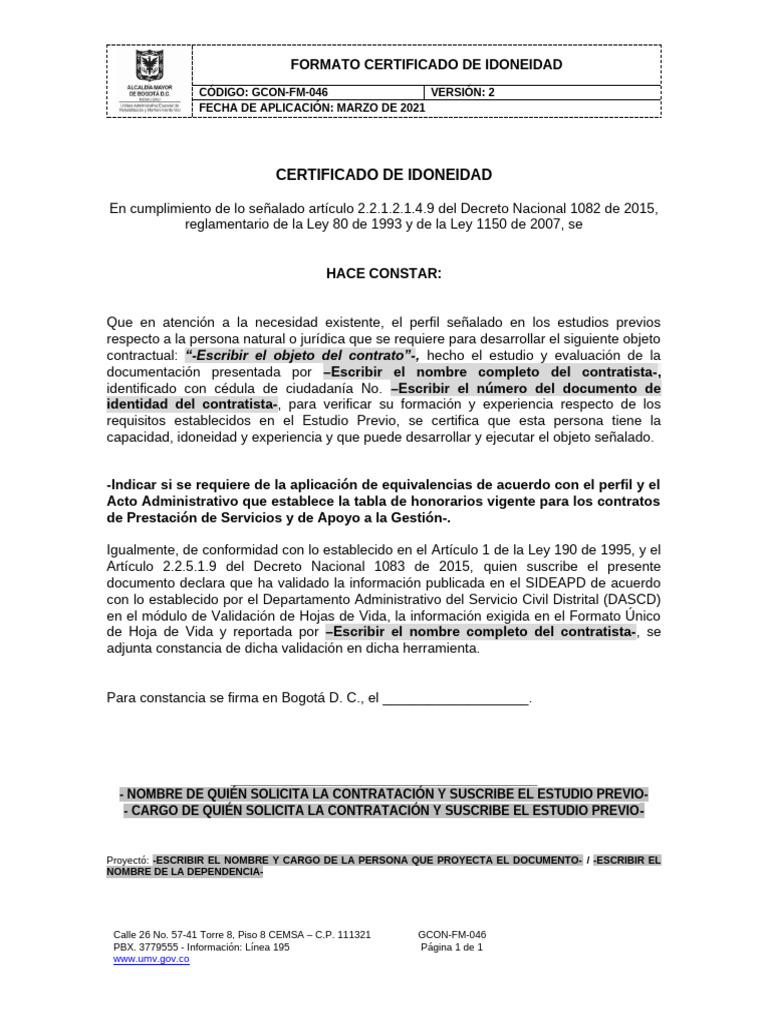 Formato Certificado de Idoneidad | PDF