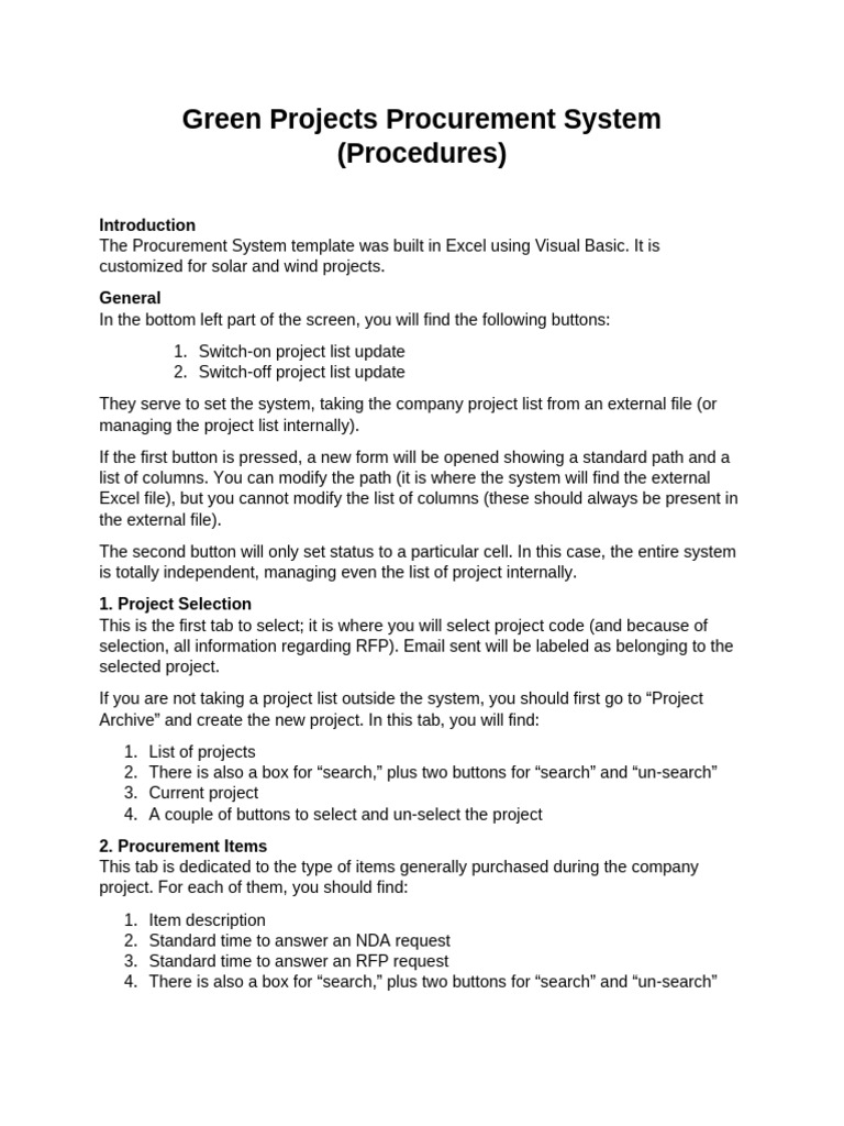 Green Project Procurement System Procedures | PDF | Microsoft Excel ...