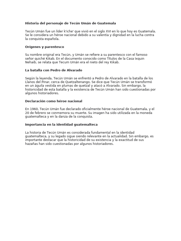 Tecún Umán: Héroe Nacional de Guatemala | PDF