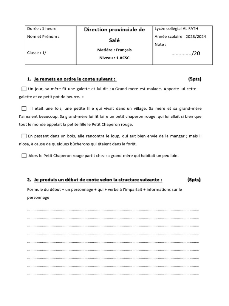 Production Écrite 1ac Modele 1 | PDF