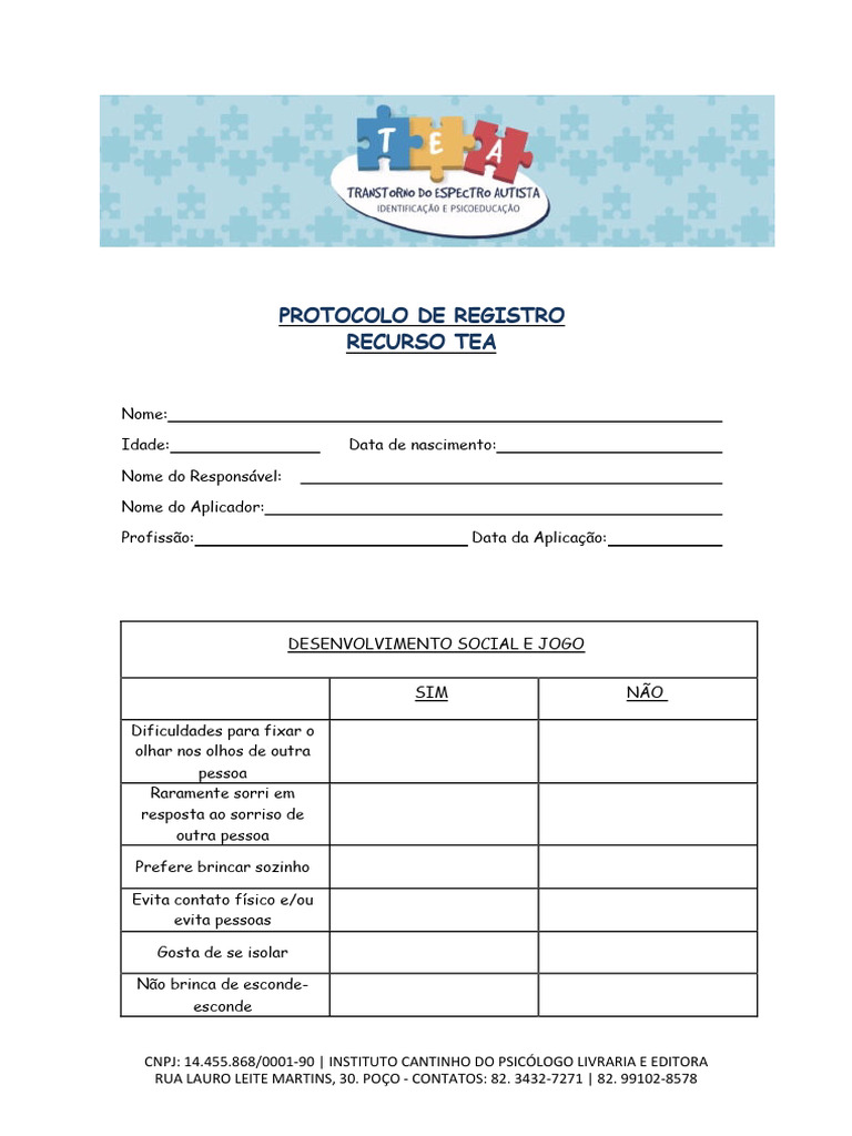Protocolo de Registro Tea 2 | PDF | Autismo
