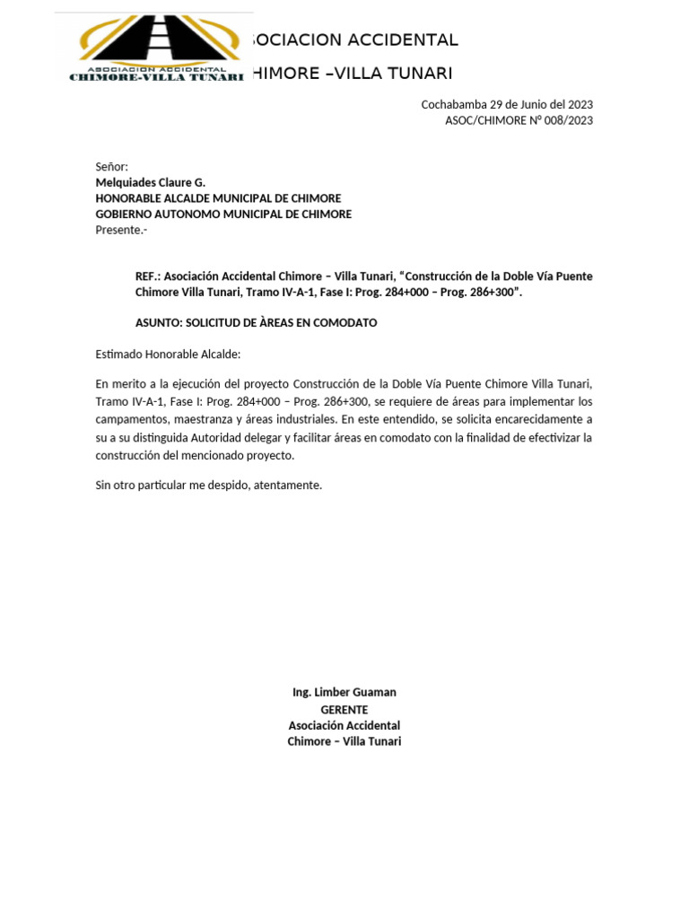 Solicitud de Areas en Comodato - Chimore | PDF