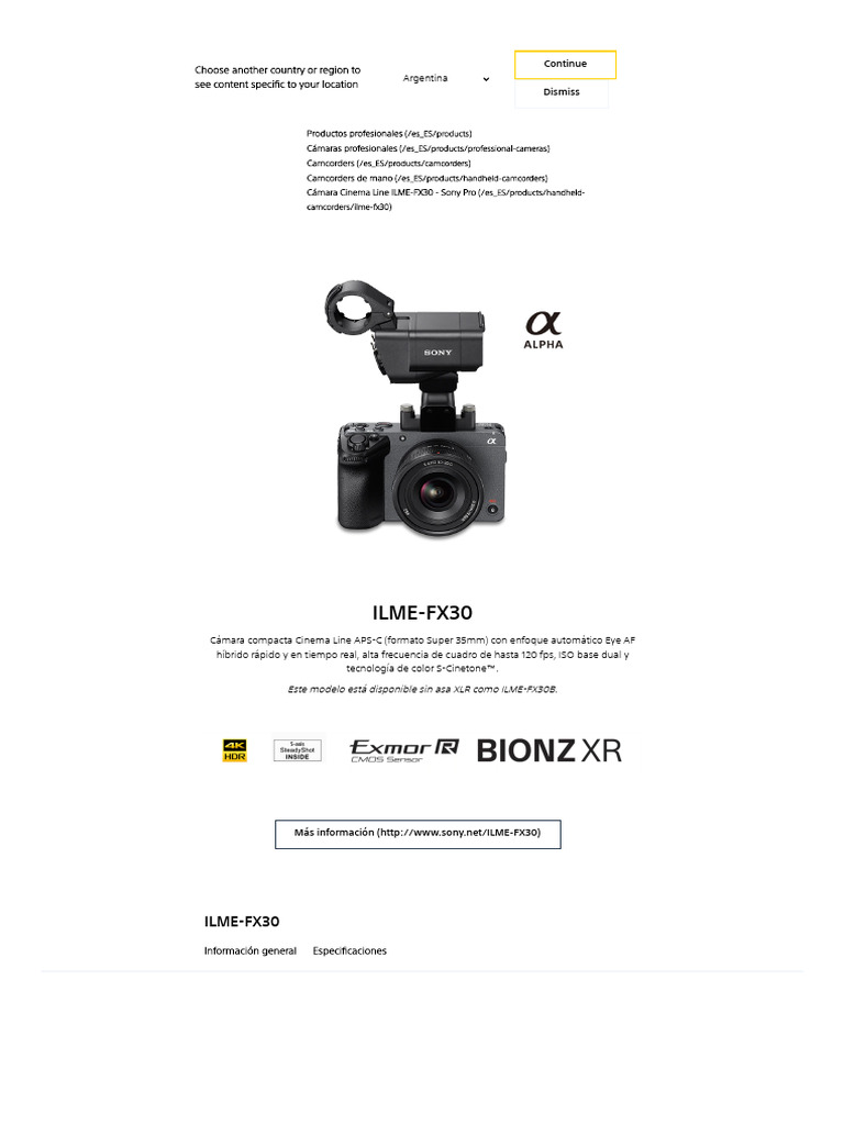 Cámara Cinema Line ILME-FX30 - Sony Pro | PDF | Imagen