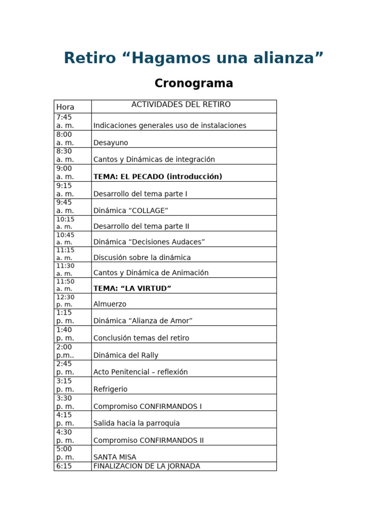 Cronograma de Retiro | PDF
