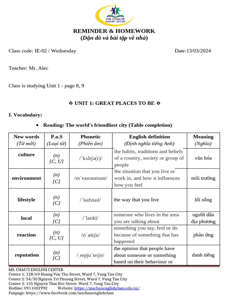 13.03.2024.IE-02.Unit 1.lesson 1 | PDF | Vietnam