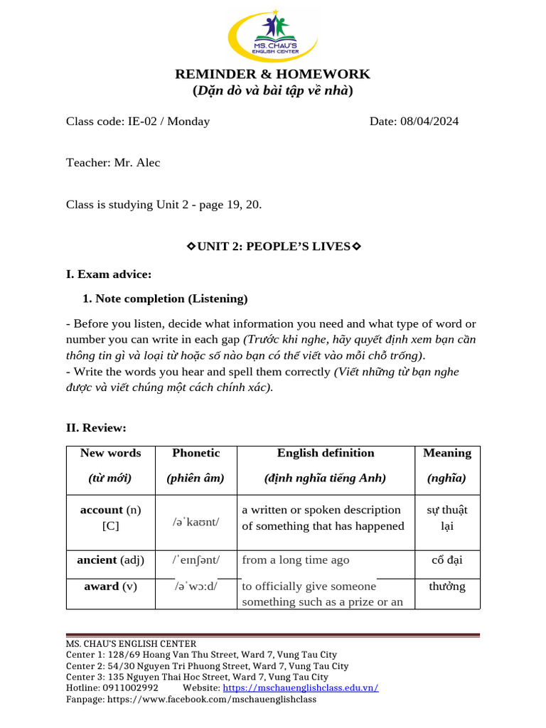 Unit 2 Homework & Exam Tips | PDF