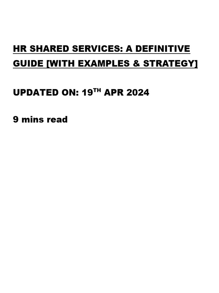 HR Shared Services: Benefits & Strategies | PDF | Outsourcing ...