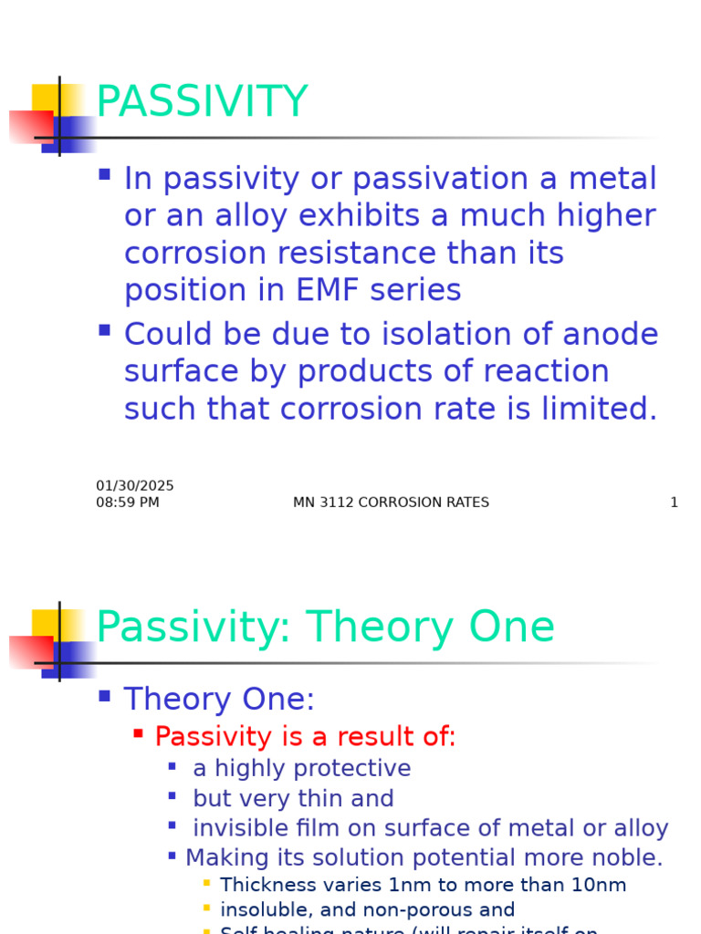 Lecture 5. Passivity | PDF | Corrosion | Anode