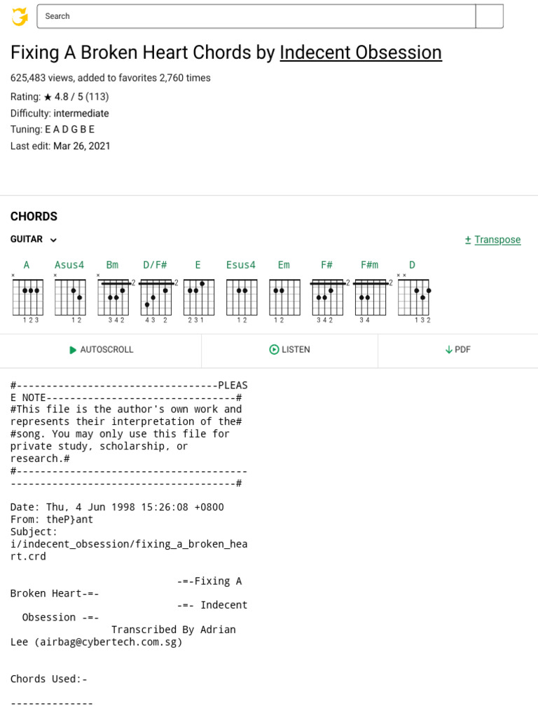 Fixing A Broken Heart Chords | PDF | Songs