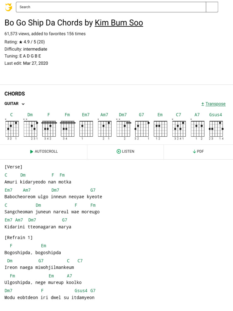 BO GO SHIP DA CHORDS (Ver 2) by Kim Bum Soo @ | PDF | Popular Music | Songs