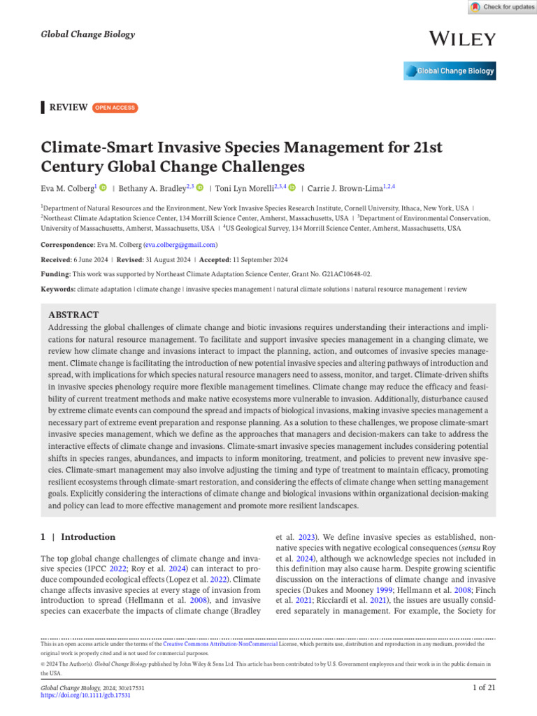 Global Change Biology - 2024 - Colberg - Climate Smart Invasive Species ...