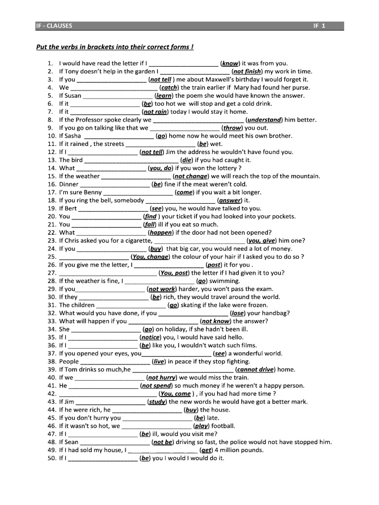 Conditionals Exercises Bac1 | PDF