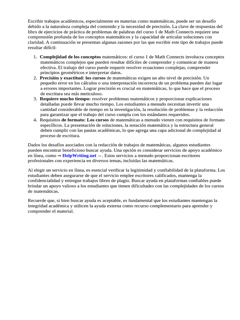 Clave de Respuestas Del Cuaderno de Práctica de Problemas de Palabras Del Curso de Matemáticas ...