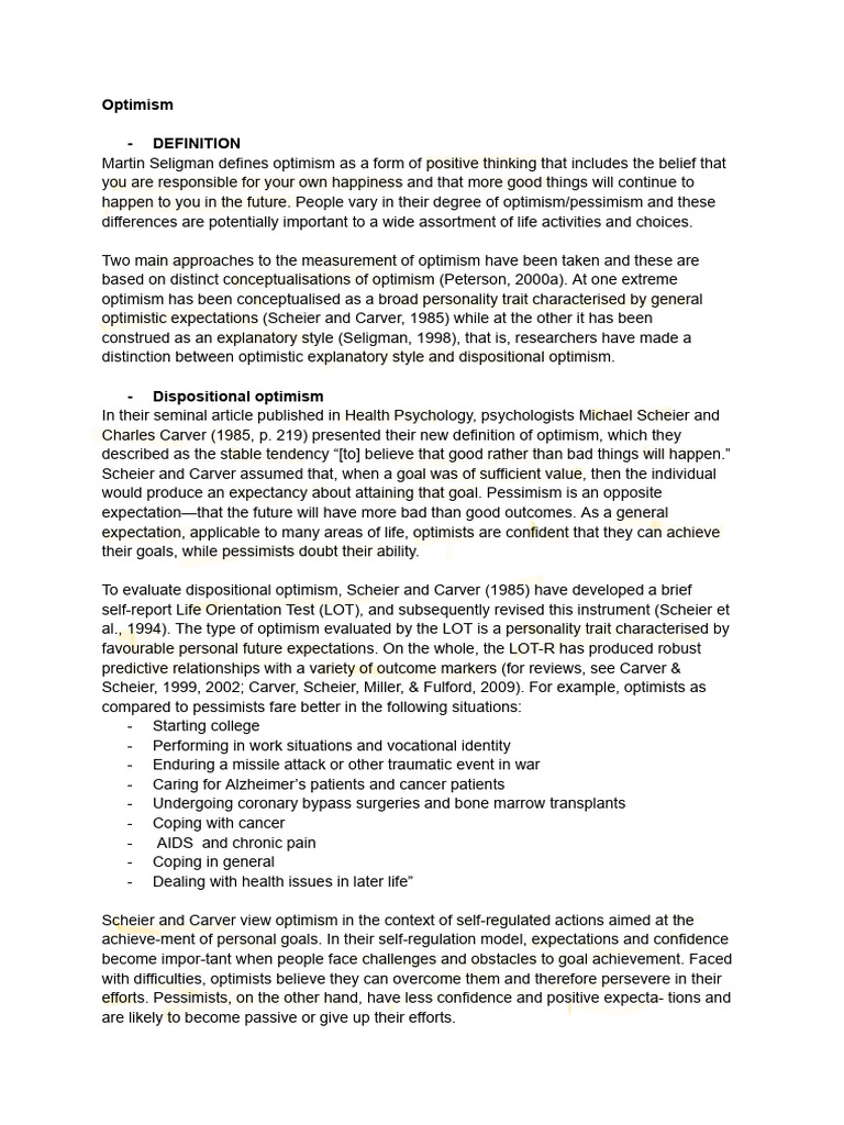 Optimism%20unit%203.pdf | PDF | Optimism | Psychology