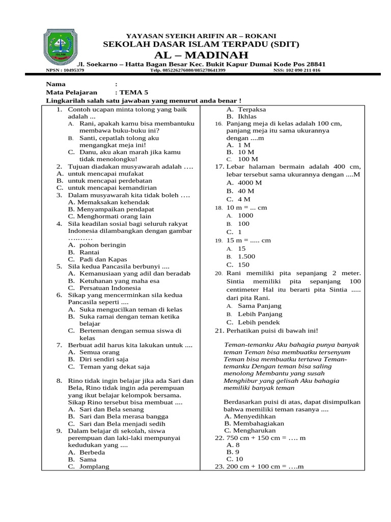 UJIAN TEMA 5 S. 2 | PDF