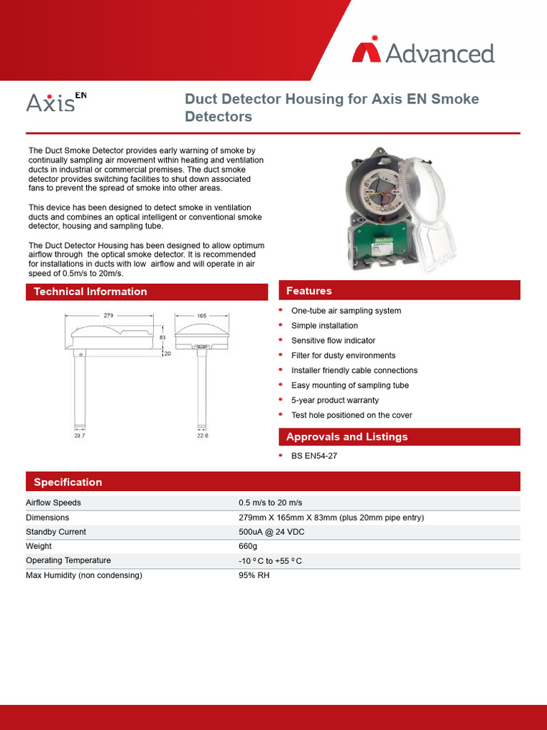 Duct Detector Housing For Axis EN Smoke Detectors Datasheet | PDF ...