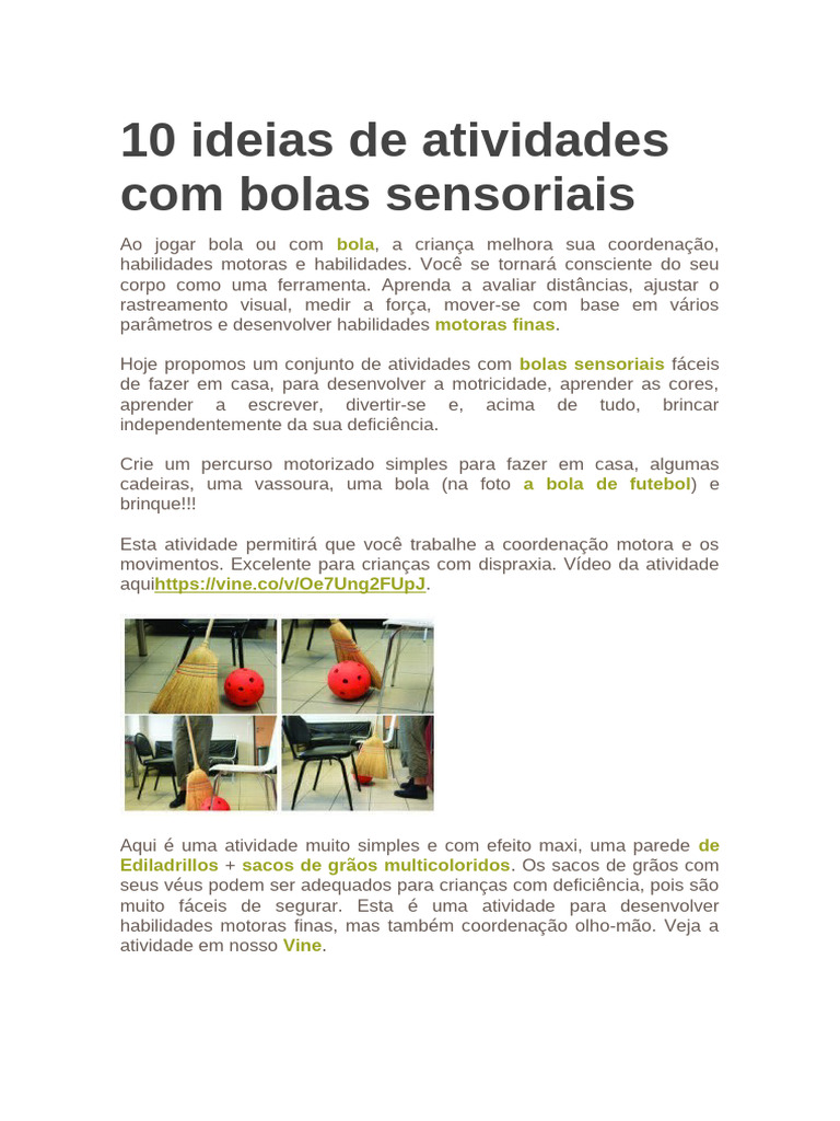 10 Ideias de Atividades Com Bolas Sensoriais | PDF | Aprendizado ...