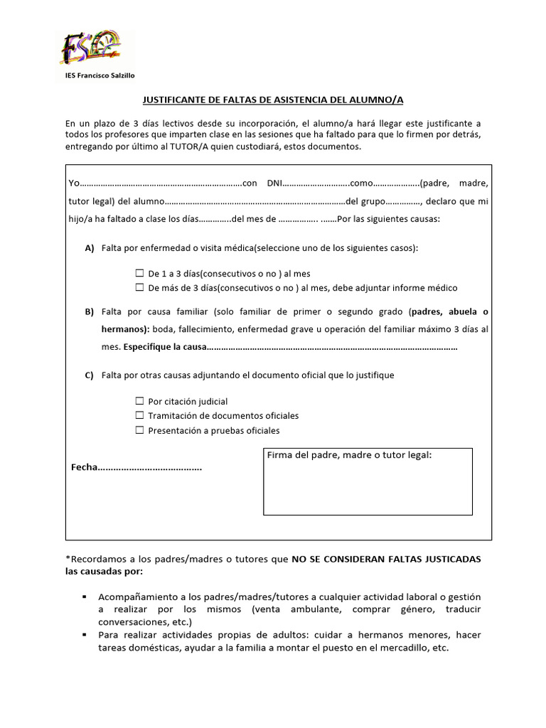 Justificante faltas | PDF