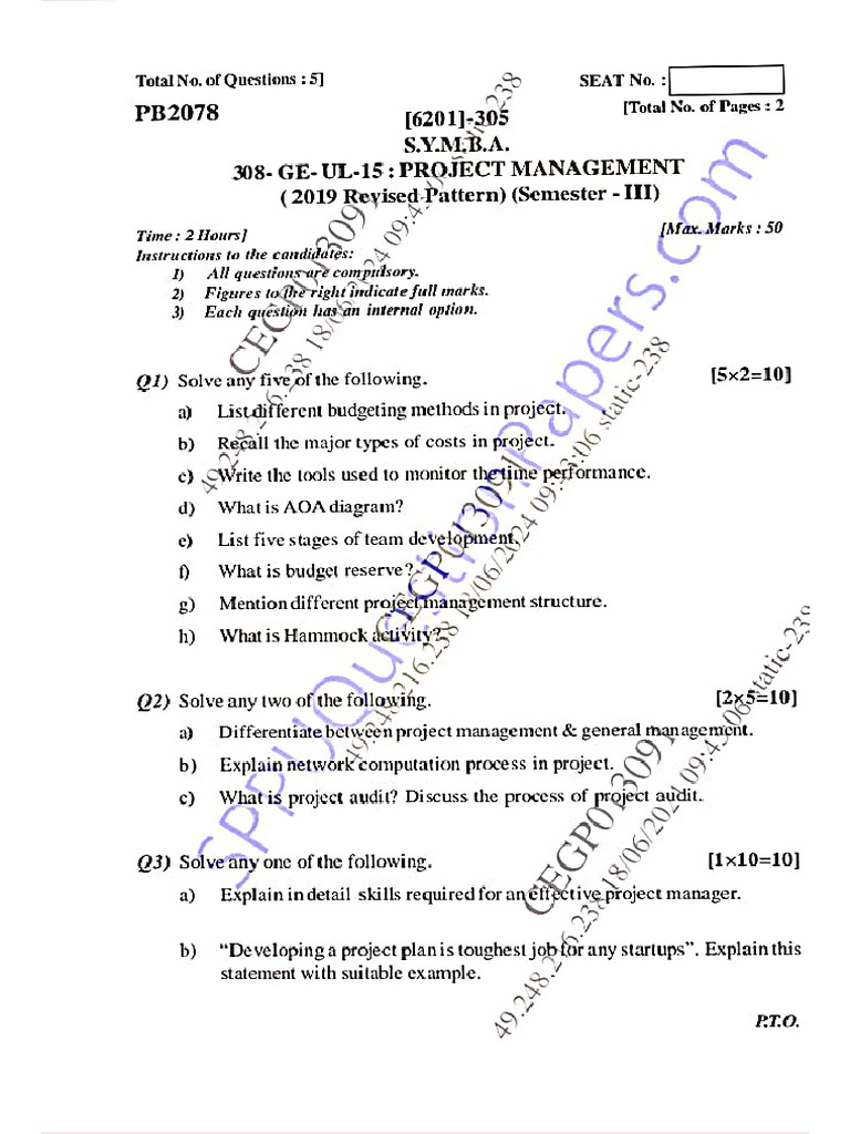 Projectmgmtsem 3 QP | PDF