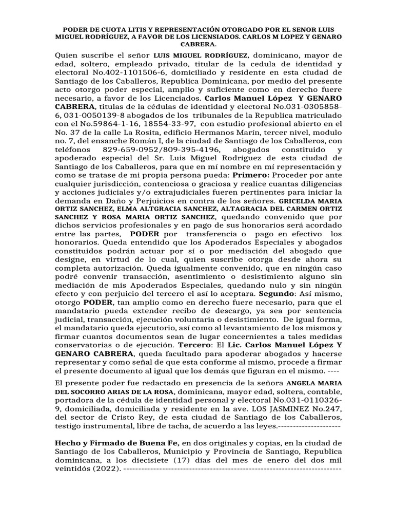 Poder Litis de Luis Miguel Rodríguez | PDF | República Dominicana