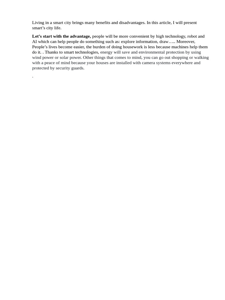 Living in A Smart City Brings Many Benefits and Disadvantages | PDF