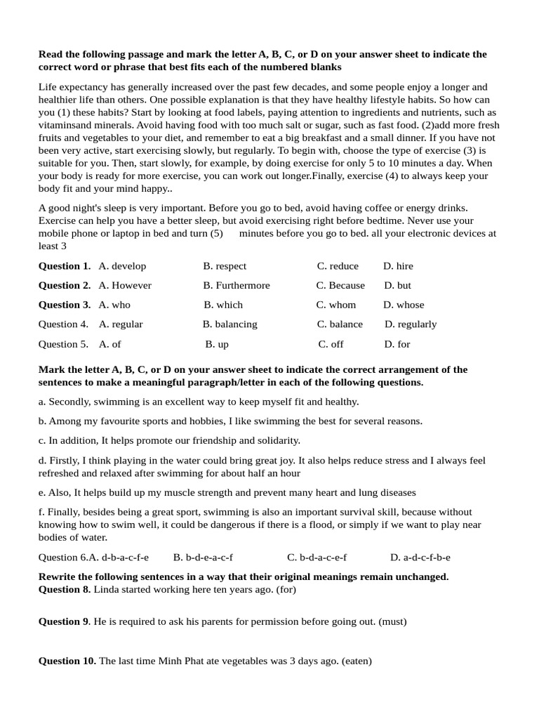 Read The Following Passage and Mark The Letter A | PDF | Traffic | Life ...