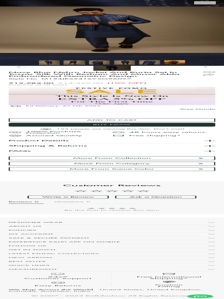 Buy Navy Blue Nehru Jacket and Kurta Set in Tussa | PDF