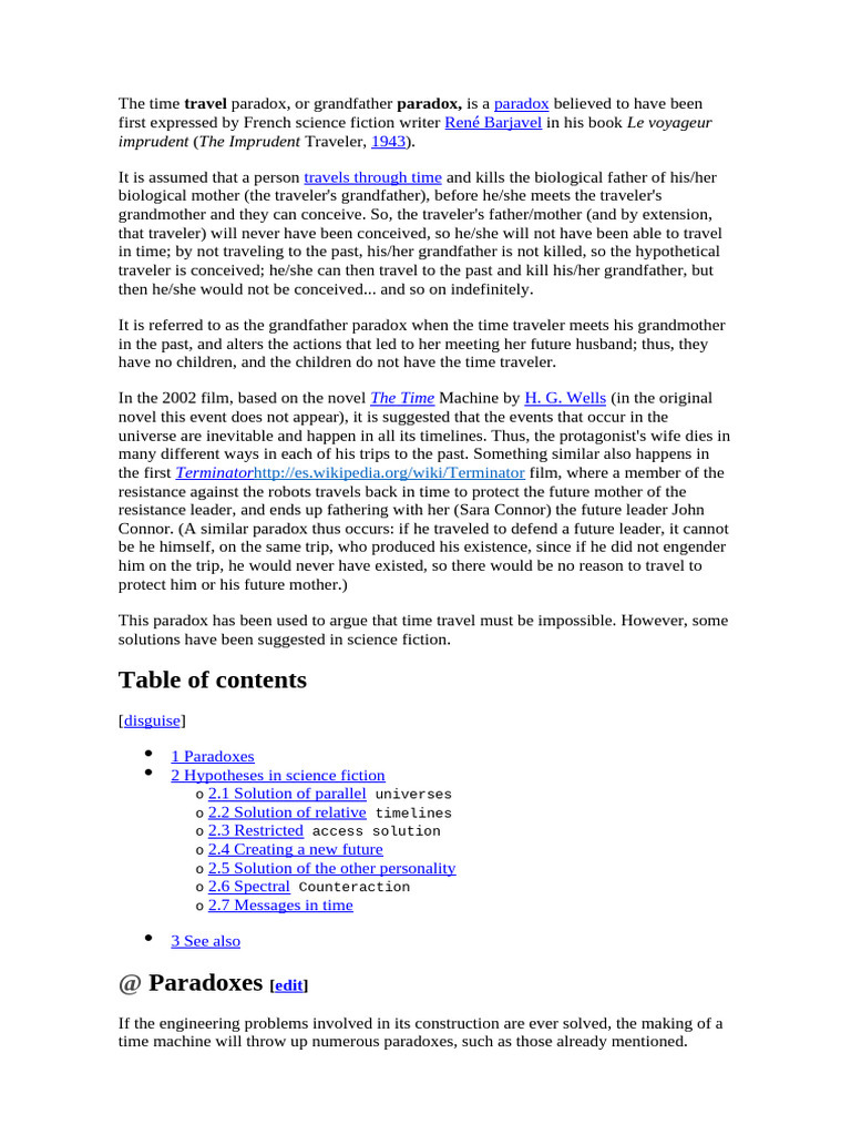 Paradox of Time Travel or Grandfather Paradox | PDF | Time Travel | Time
