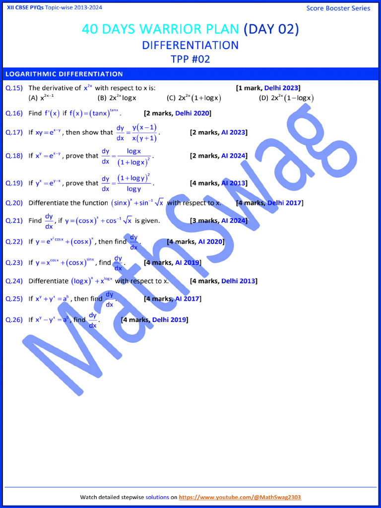 Logarithmic Differentiation-Invert | PDF