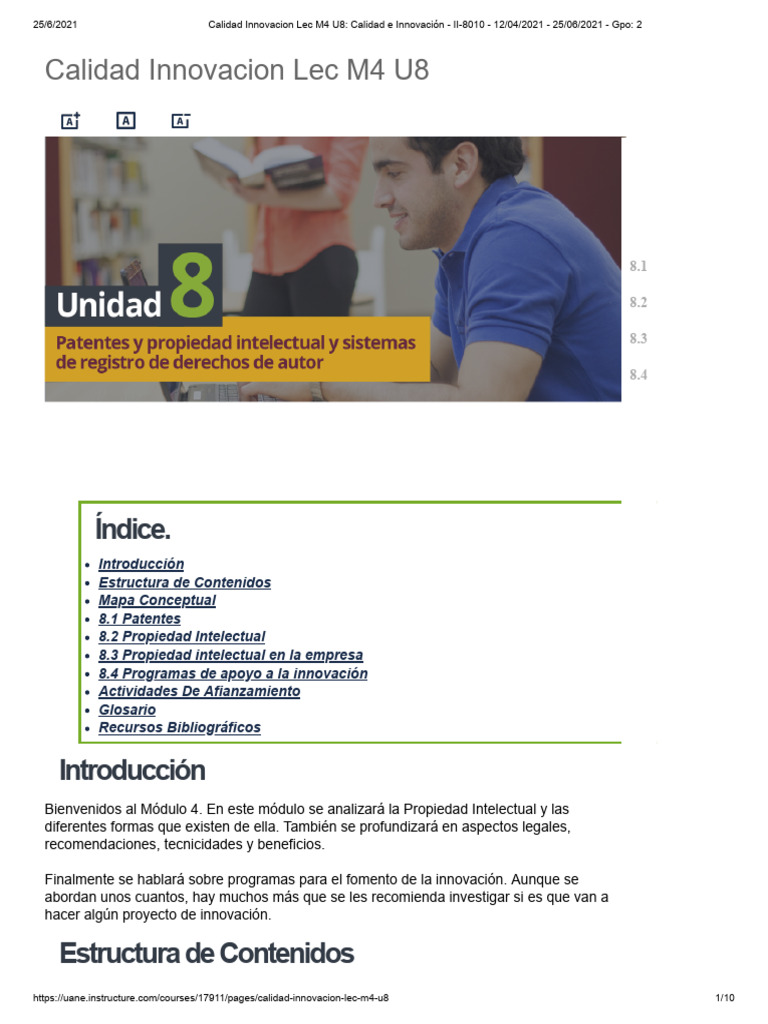 Calidad Innovacion Lec M4 U8 - Calidad e Innovación - II-8010 - 12 - 04 - 2021 - 25 - 06 - 2021 ...