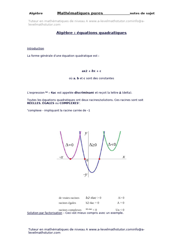 Résolution des équations quadratiques | PDF | Équation du second degré ...