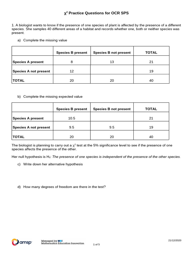Chi Squared Practice Questions - Questions | PDF | Statistical ...
