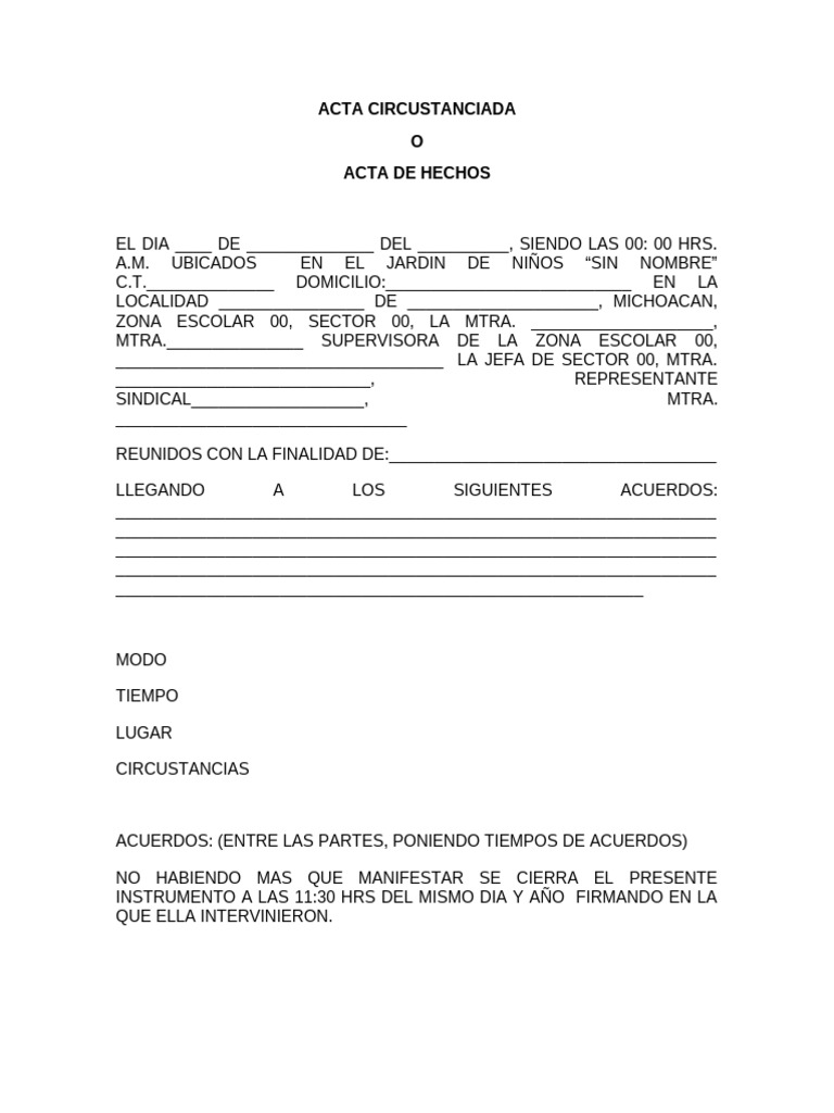 ACTA DE HECHOS (FORMATO) | PDF