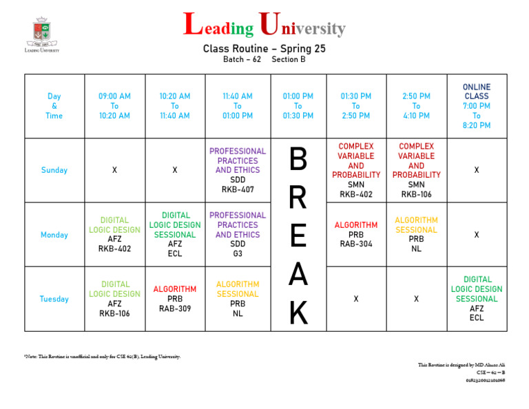 Class Routine - 62 (B) - 4th Semester-1 | PDF