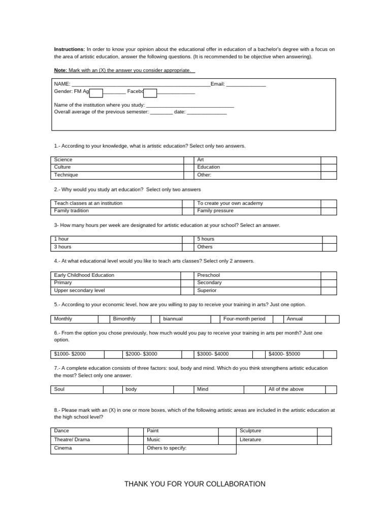 Artistic Education Survey Form | PDF | Theatre | Ballet