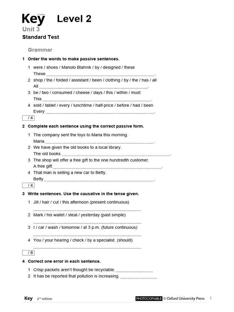 Key2e - Level 2 - Unit 3 - Test - A | PDF | Recycling | Plastic
