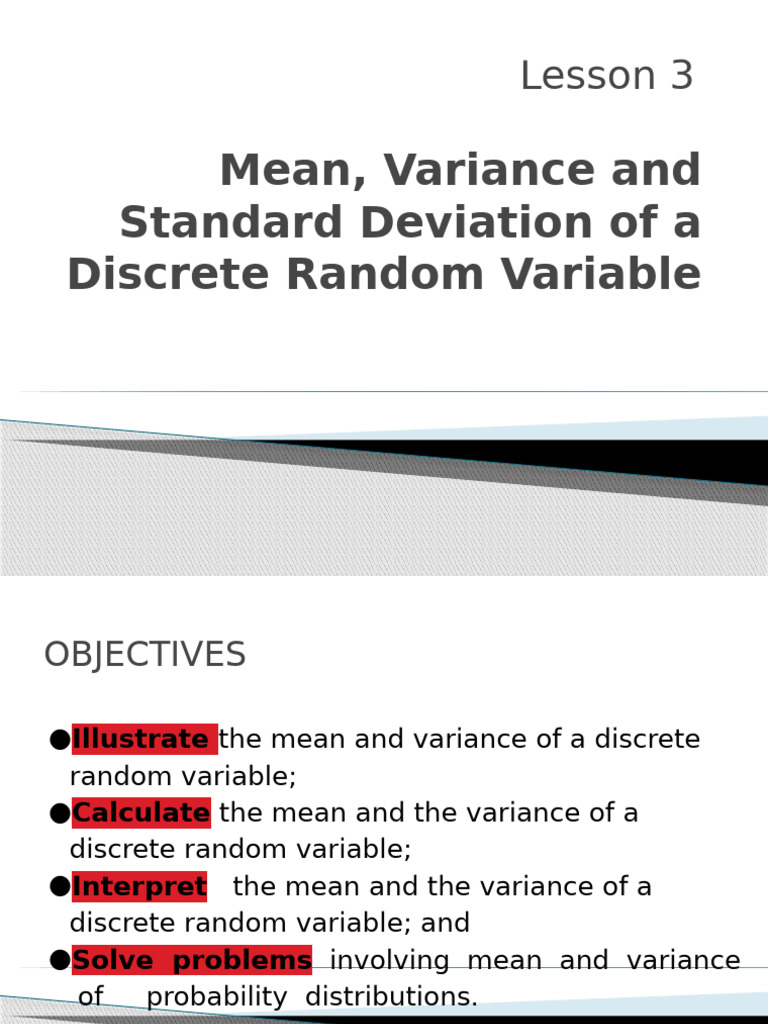 Lesson 3 Mean Variance And Standard Deviation Of Discrete Random