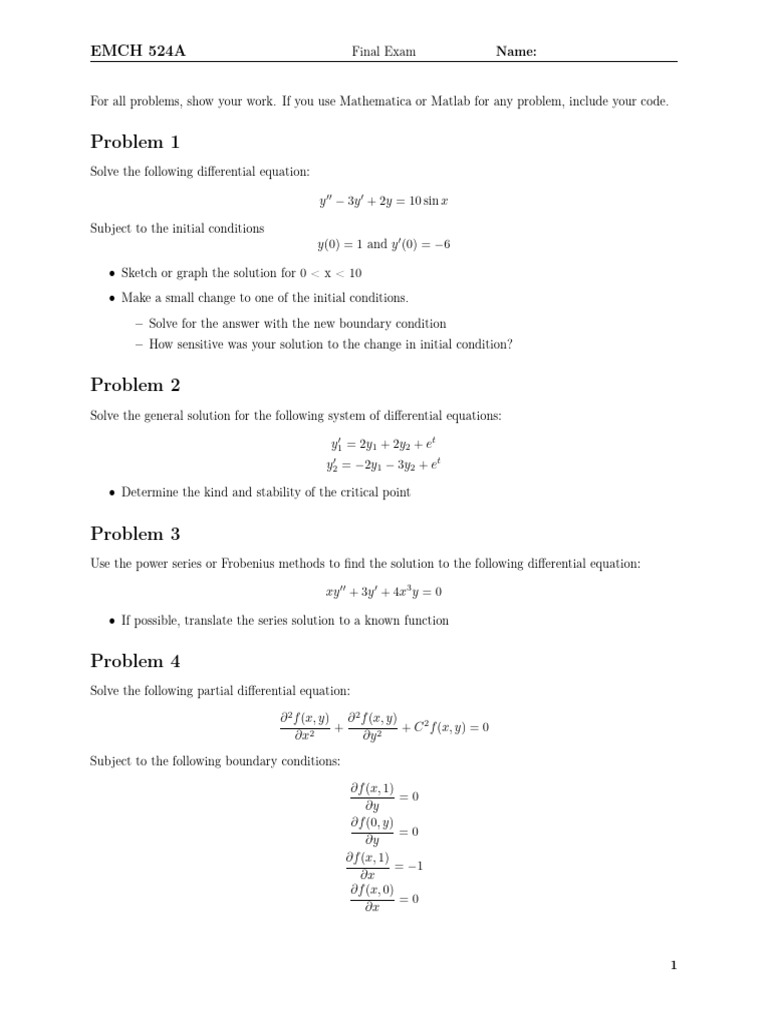 Differential Equations Final Exam Solutions | PDF