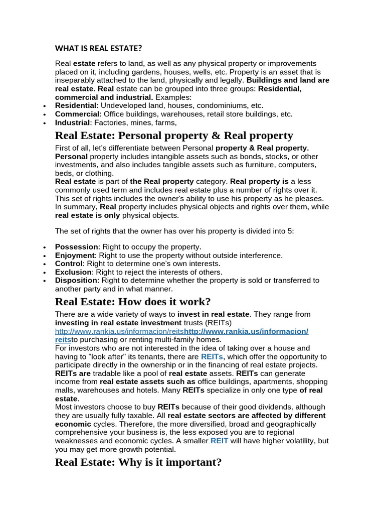 What Are Real Estate Assets | PDF | Real Estate Investment Trust ...
