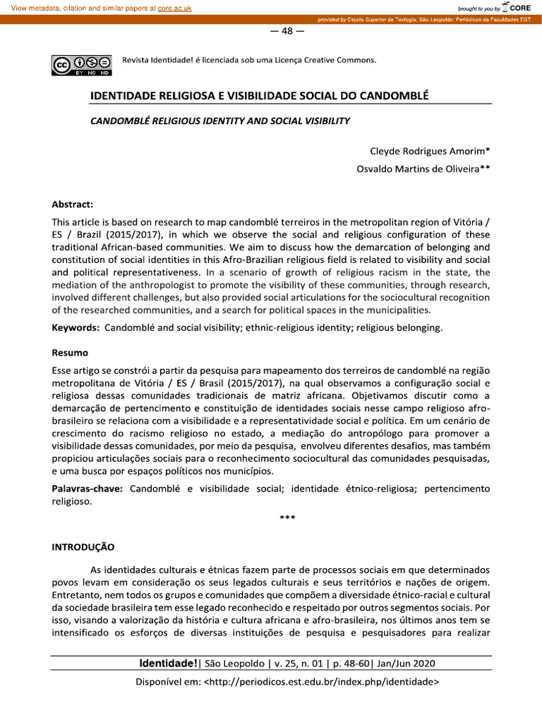 Artigo, 2020. Revista Identidade | PDF