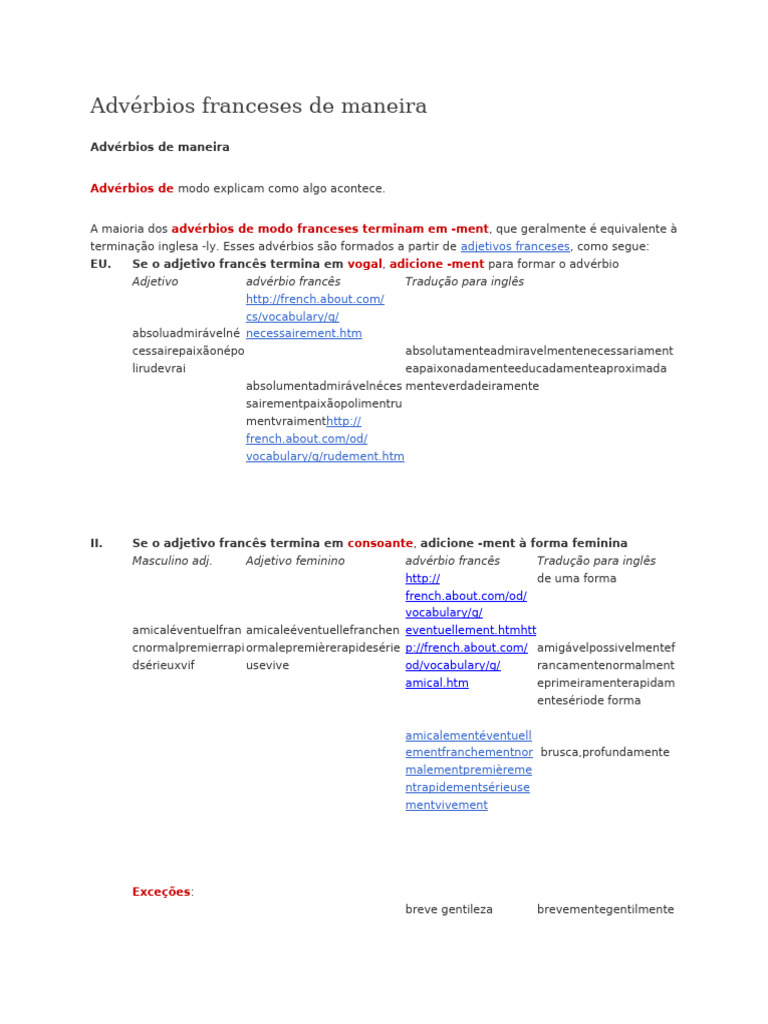 Advérbios de Modo em Francês | PDF | Adjetivo | Advérbio