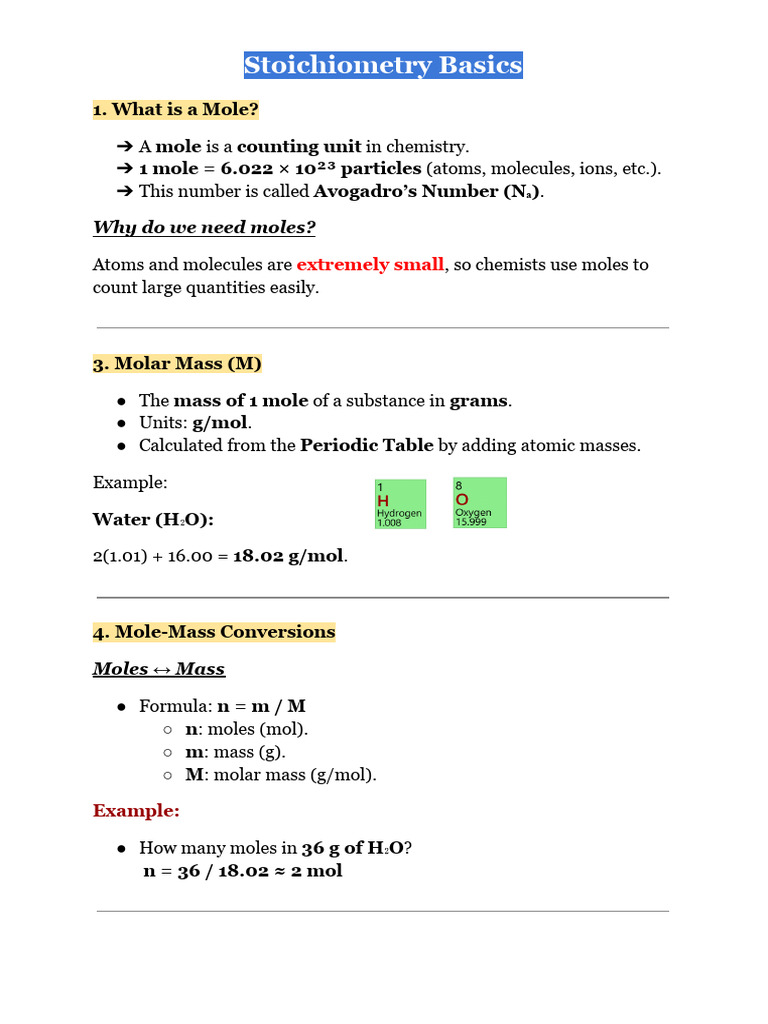 Stoichiometry Tutoring Notes | PDF
