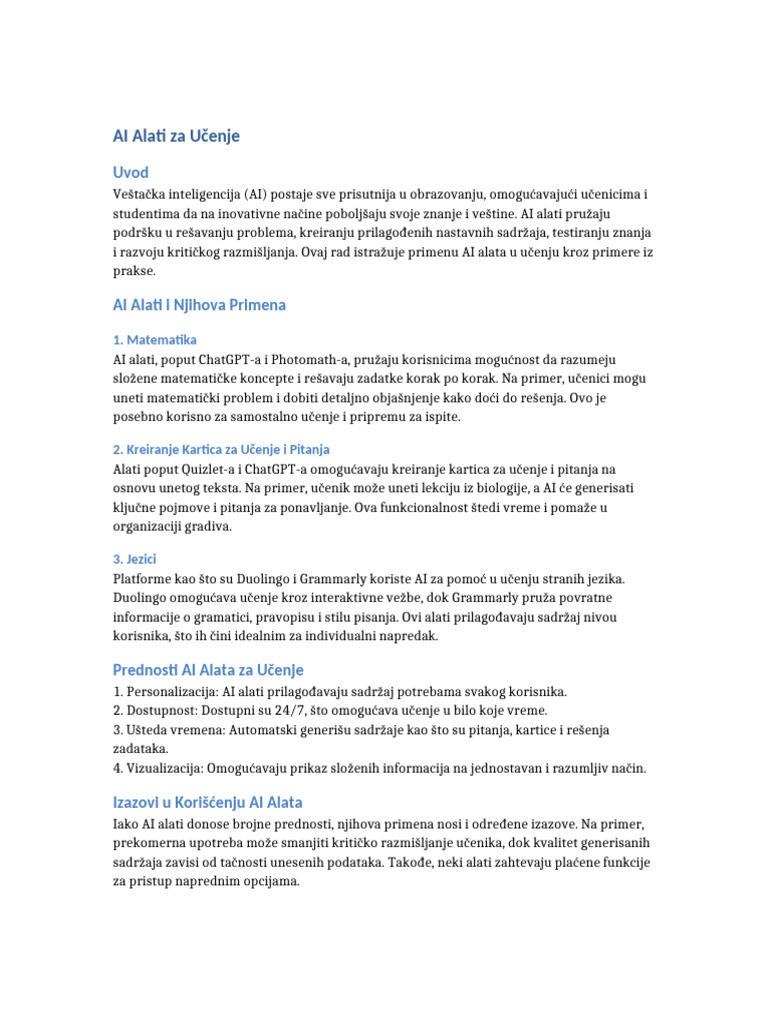 AI Alati Za Ucenje | PDF
