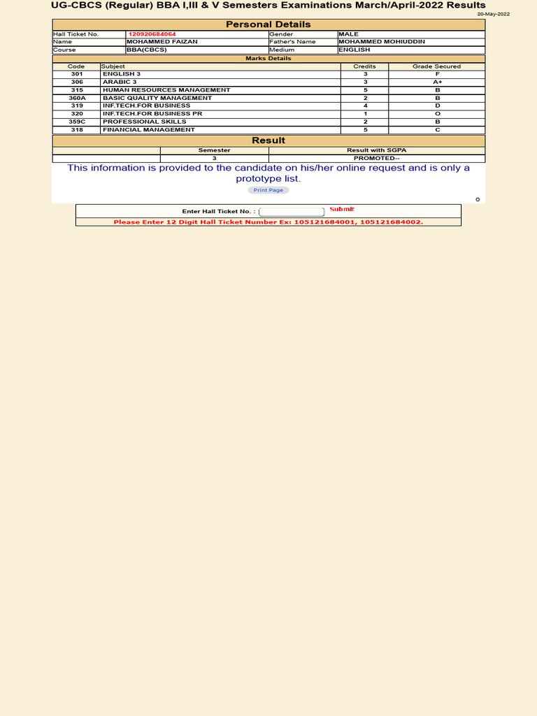 Osmania University Results - 2022 | PDF