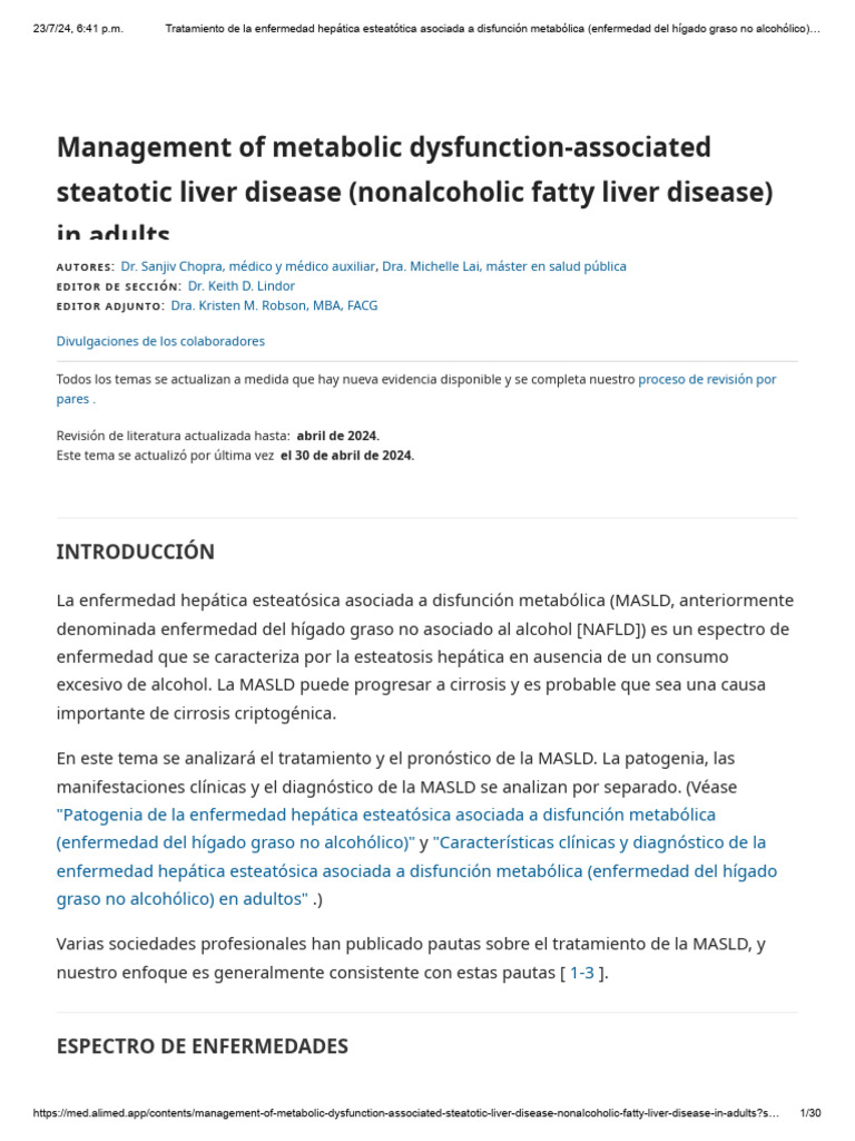 Tratamiento de la enfermedad hepática esteatótica asociada a disfunción metabólica (enfermedad ...