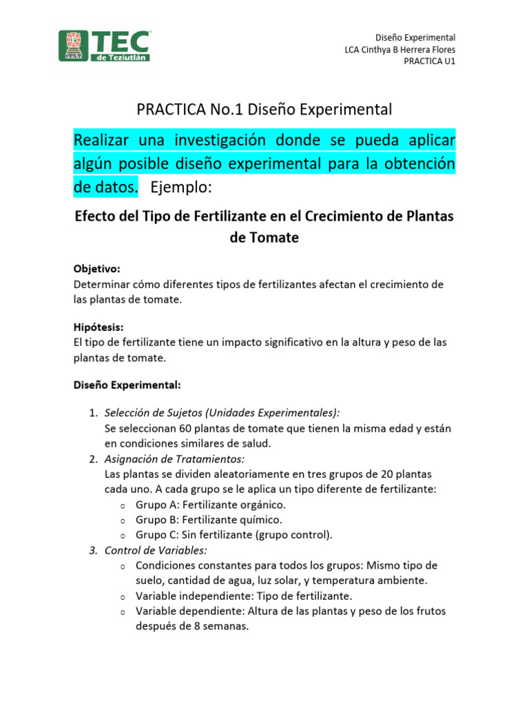 PRACTICA No1 DIS EXP | PDF | Experimentar | Diseño de experimentos