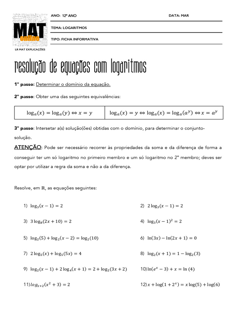 11 Eq Ineq Logaritmos | PDF | Logaritmo | Equações