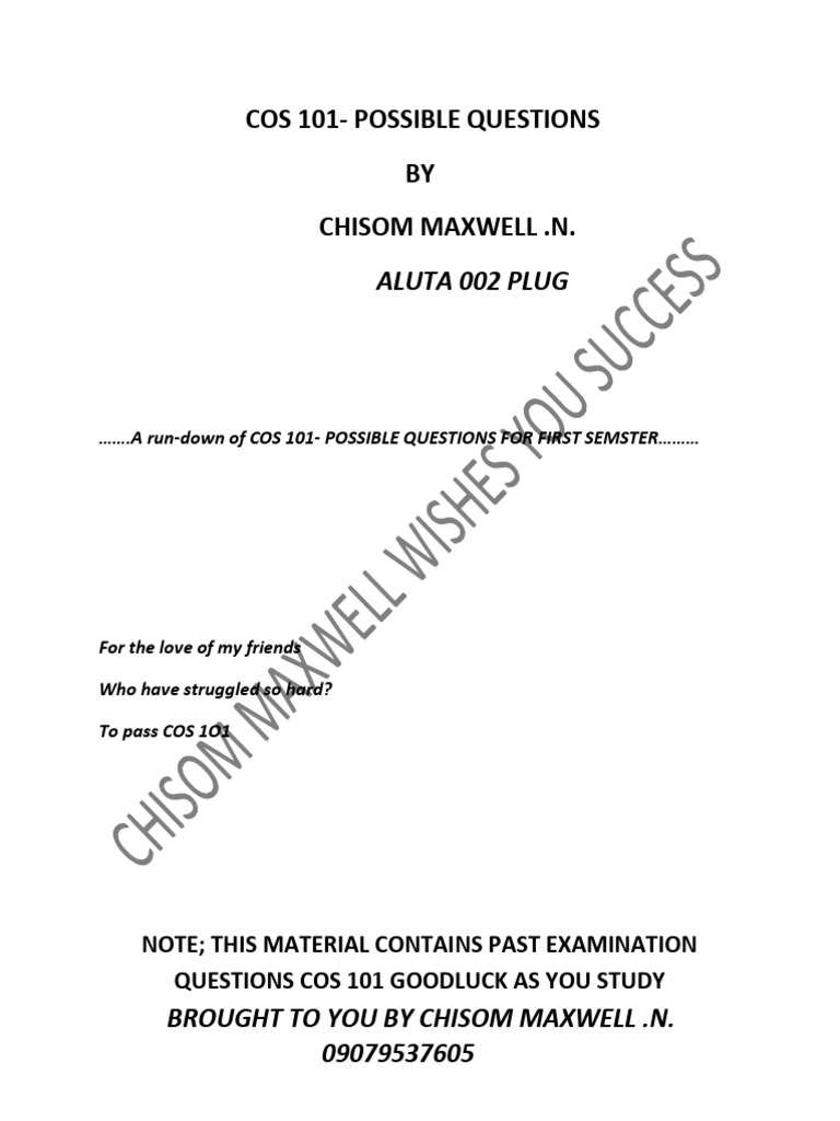 COS 101 Past Exam Questions Guide | PDF | Disk Storage | Computer Data ...