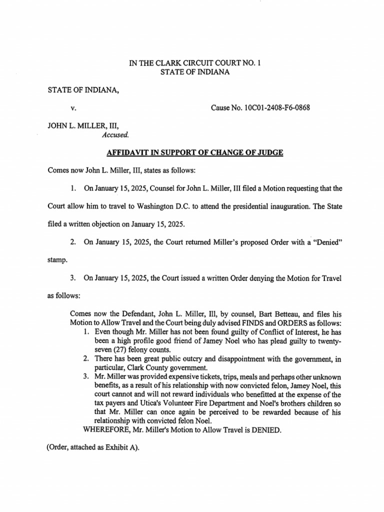 Change of Venue Request for John Miller | PDF | Felony | Justice